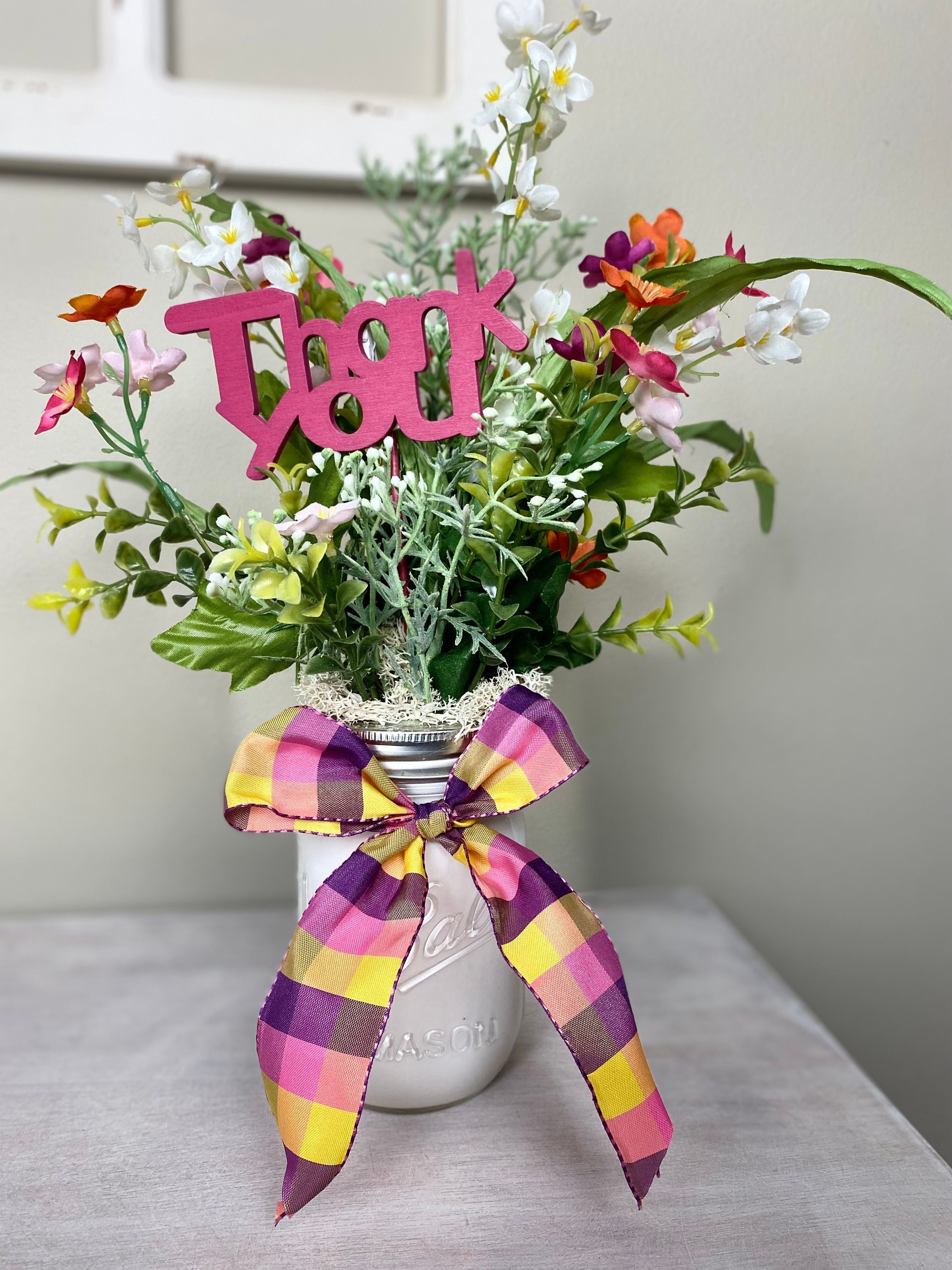 Thank You Mason Jar Bouquet - Gratitude Blooms - Etsy