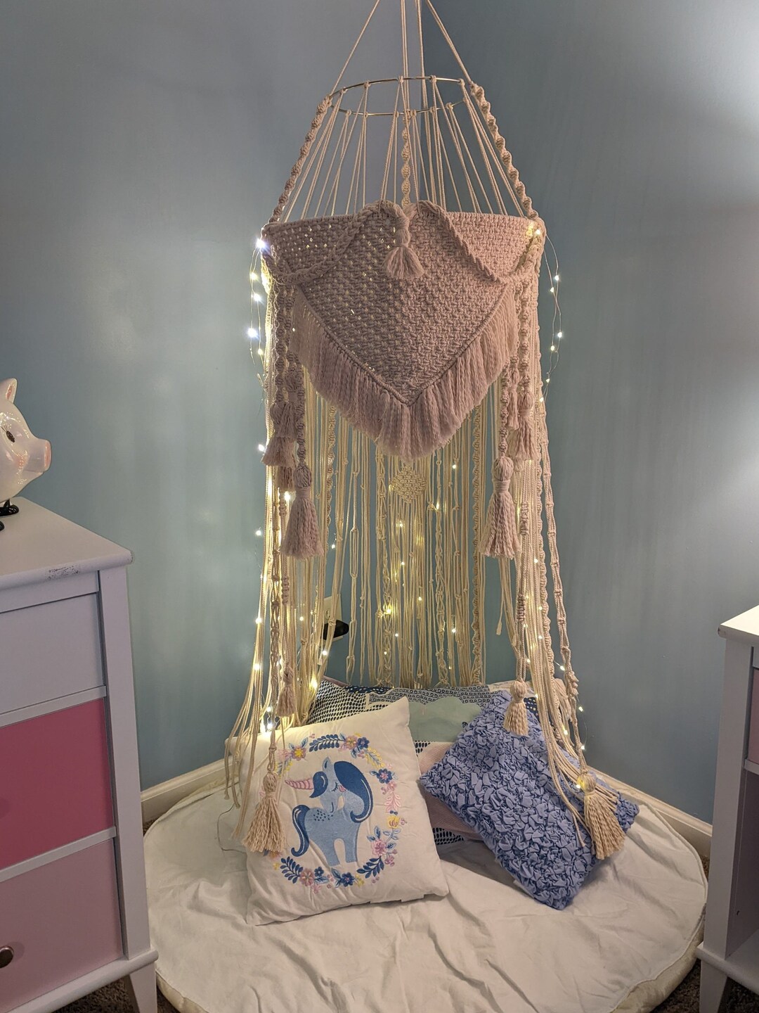 Macrame Canopy With Fairy Lights for Over the Bed or Reading Nook - Etsy