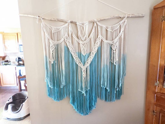 Blue Ombré Macramé Wall Hanging on Pine Branch - Etsy