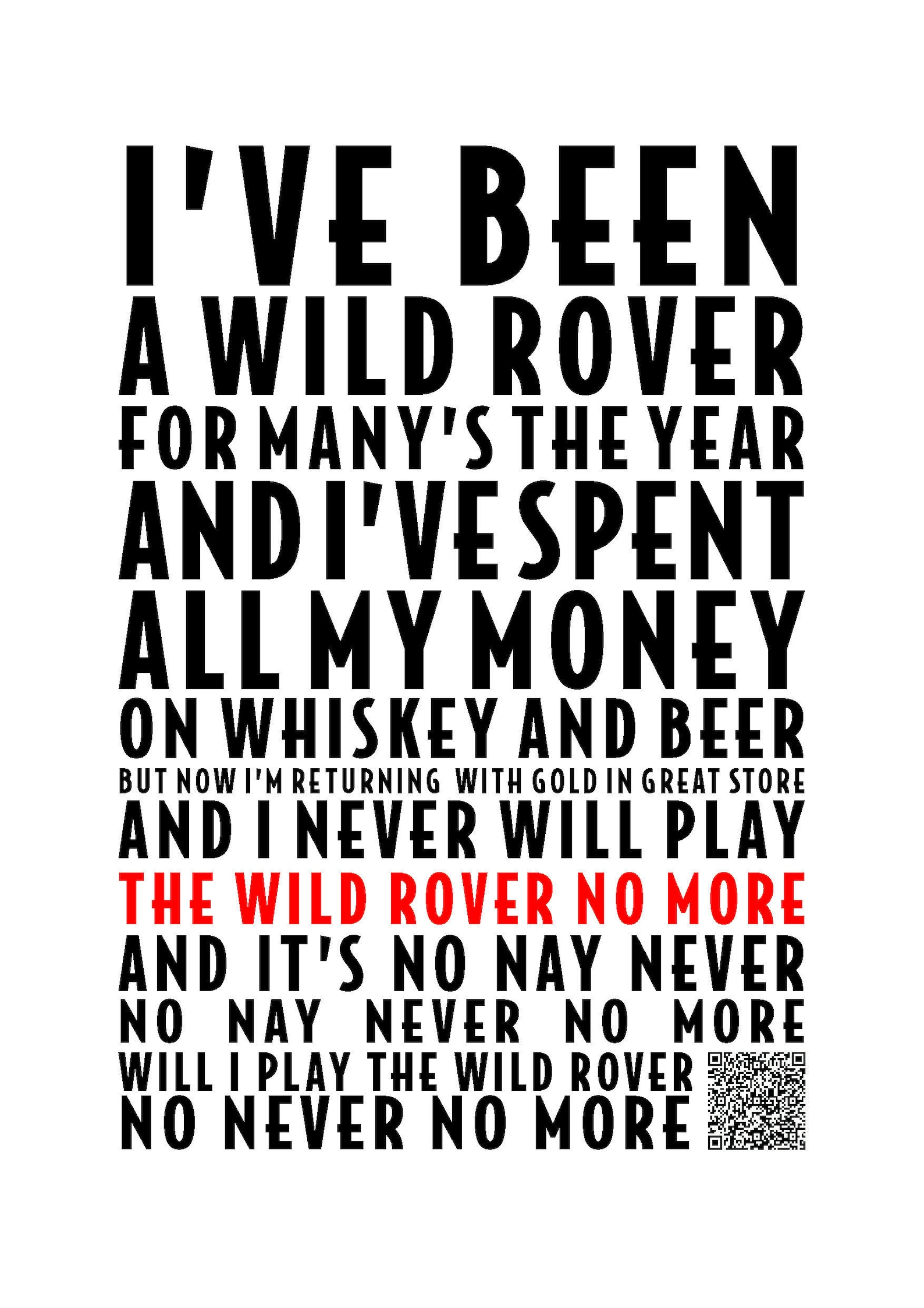 The Wild Rover Lyrics Print the Wild Rover Song Poster Irish Song Print ...