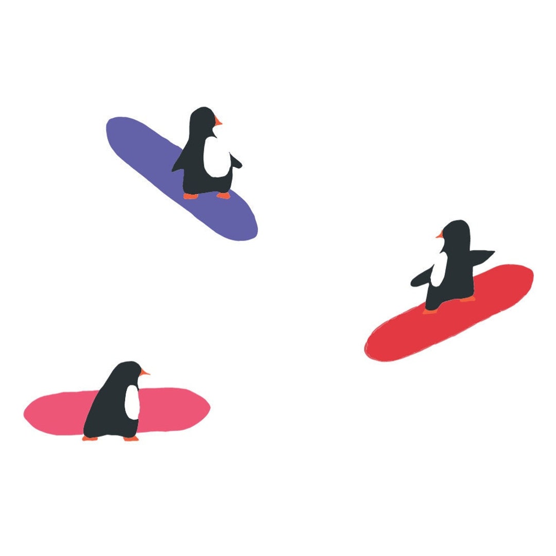 3 Penguins, Surf Board Greeting Card Pack. Birthday/christmas ...