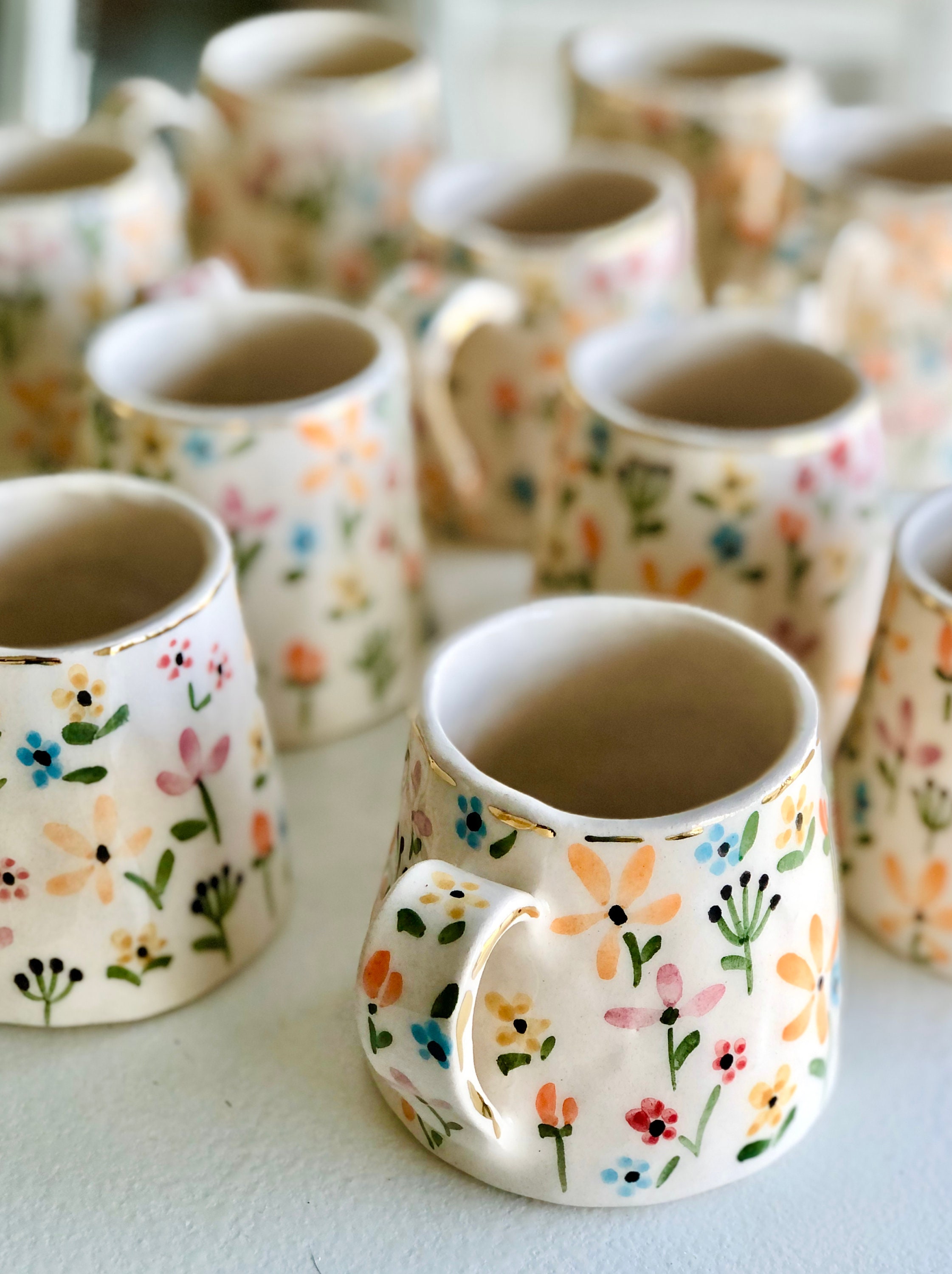 Ceramic Flower Mug With Gold - Etsy
