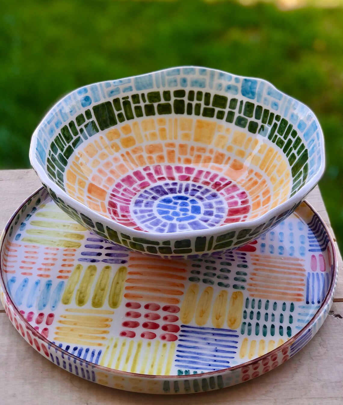 Handmade Ceramic Plate With Geometric Patterns - Etsy