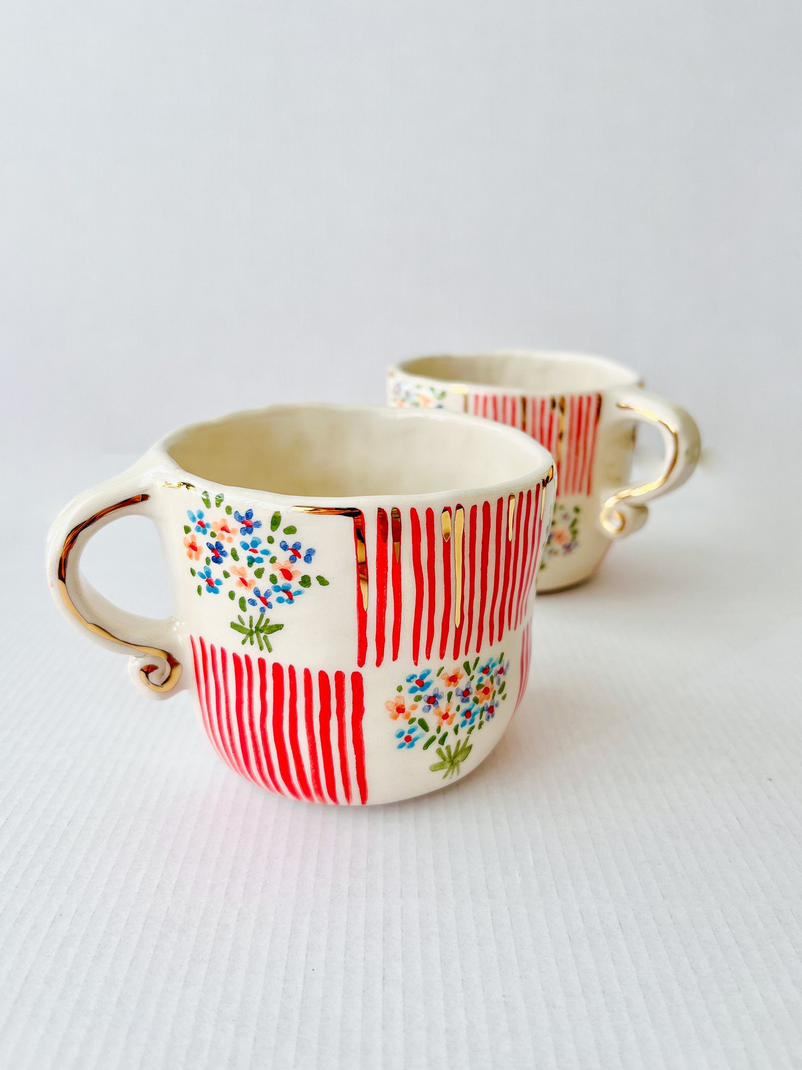 Handmade, Gold and Red Striped Tea Cup - Etsy