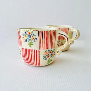 Handmade, Gold and Red Striped Tea Cup - Etsy