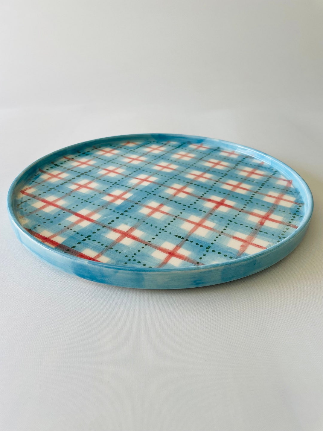 Handmade Ceramic Chequered Blue Plate - Etsy