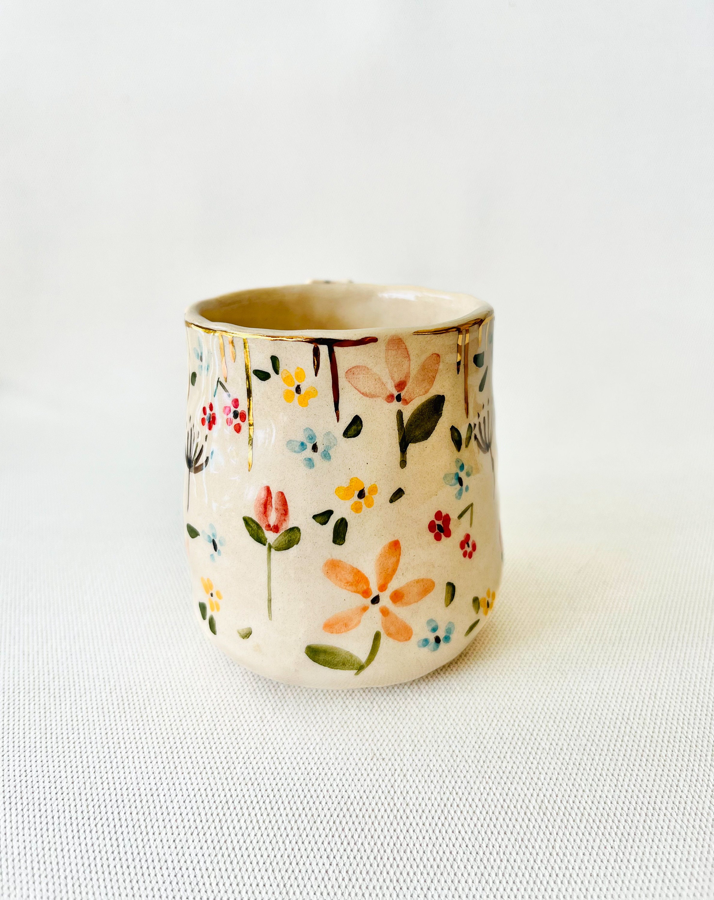 Ceramic Flower Mug With Gold - Etsy