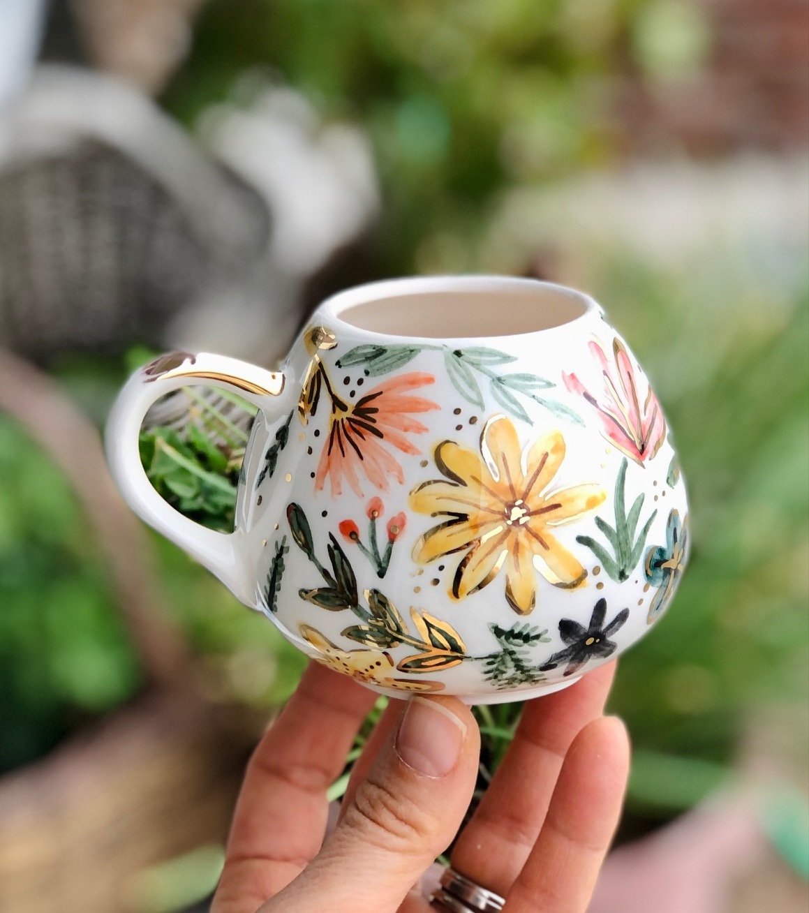 Handmade Ceramic Floral Mug With Real Gold - Etsy