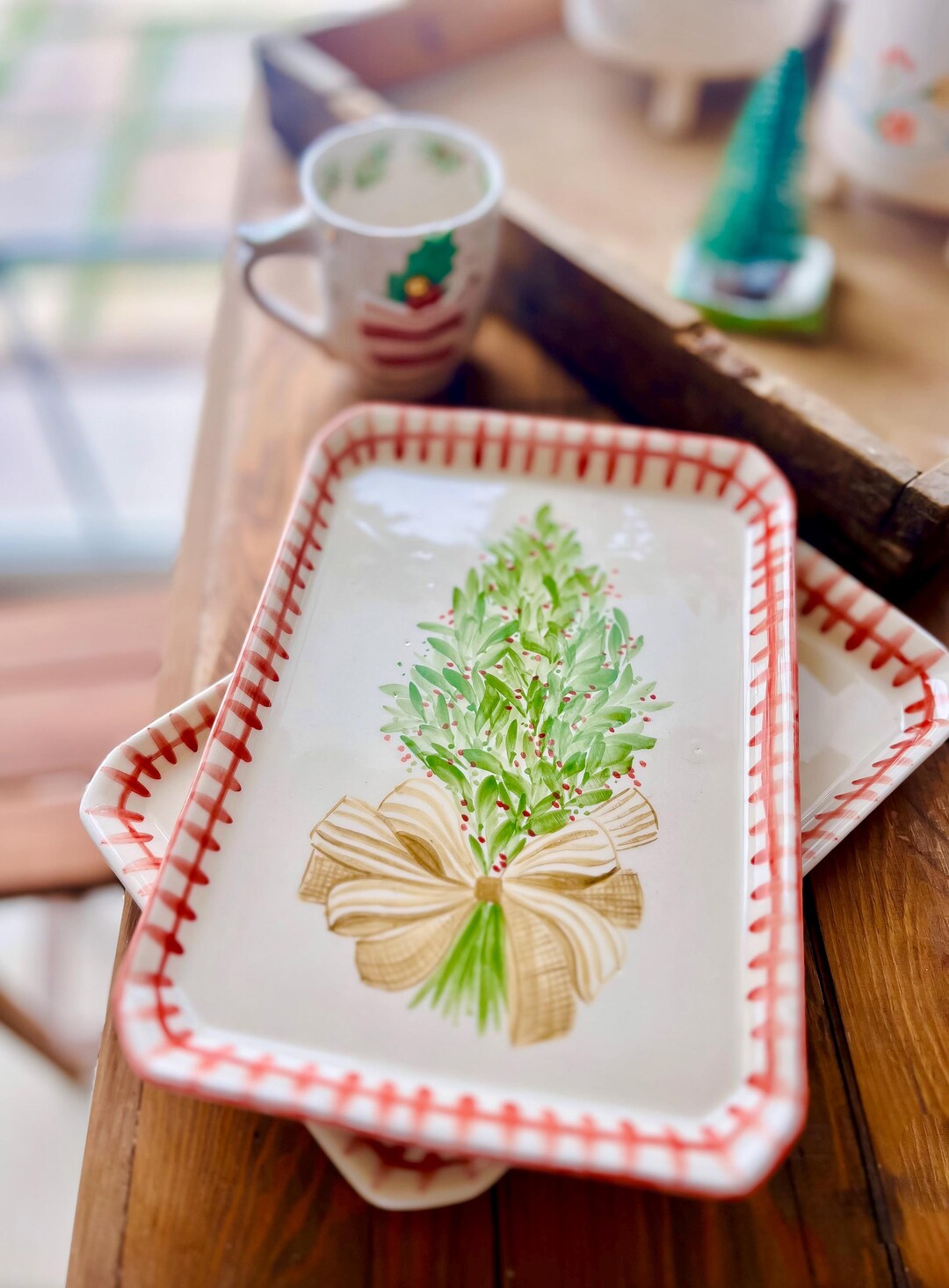 Ceramic Holly Bow Tray / Xmas Serving Plate - Etsy