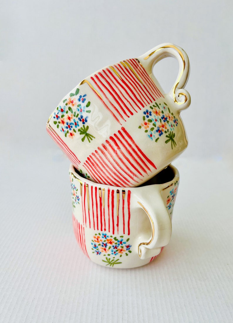 Handmade, Gold and Red Striped Tea Cup - Etsy