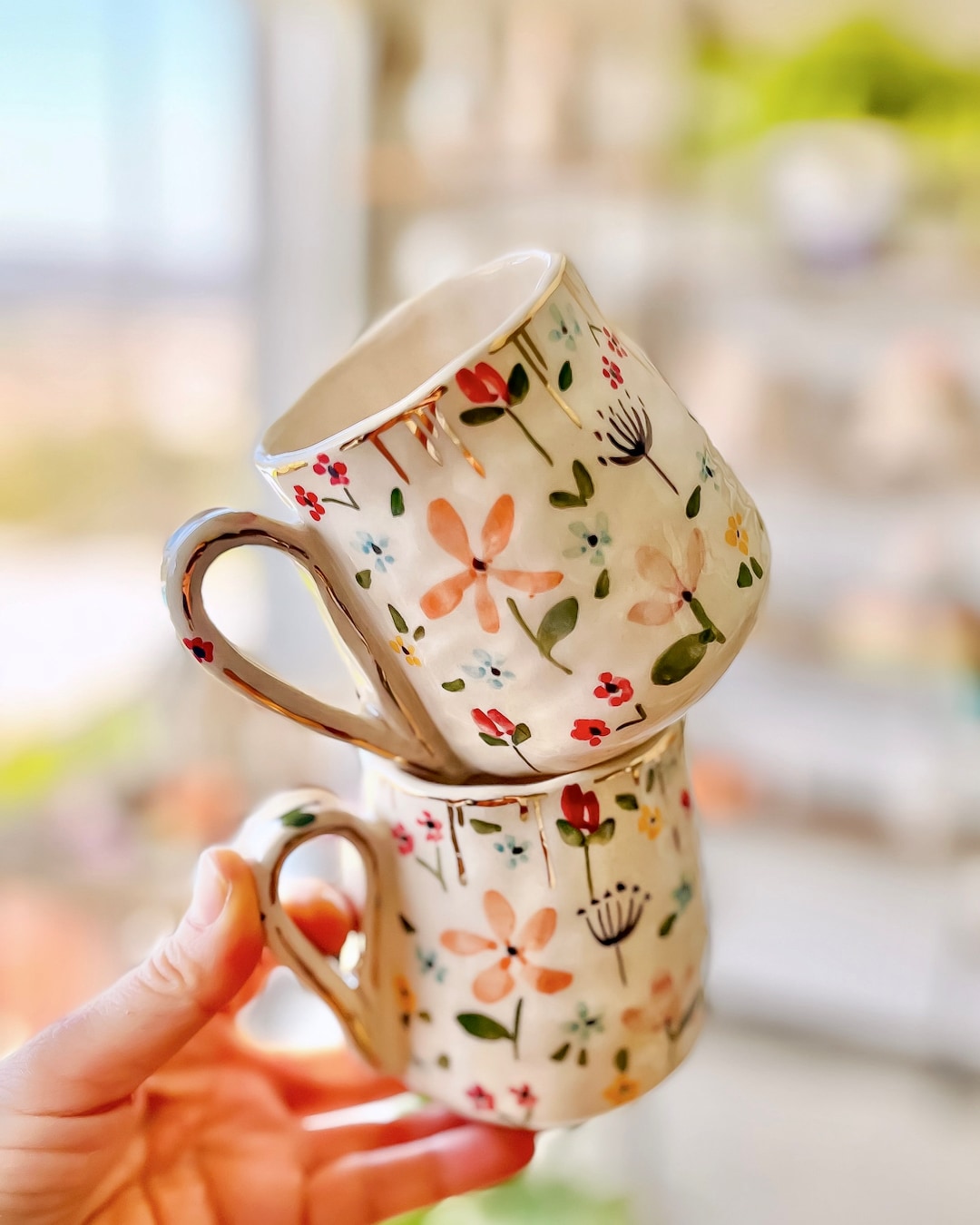 Ceramic Flower Mug With Gold - Etsy