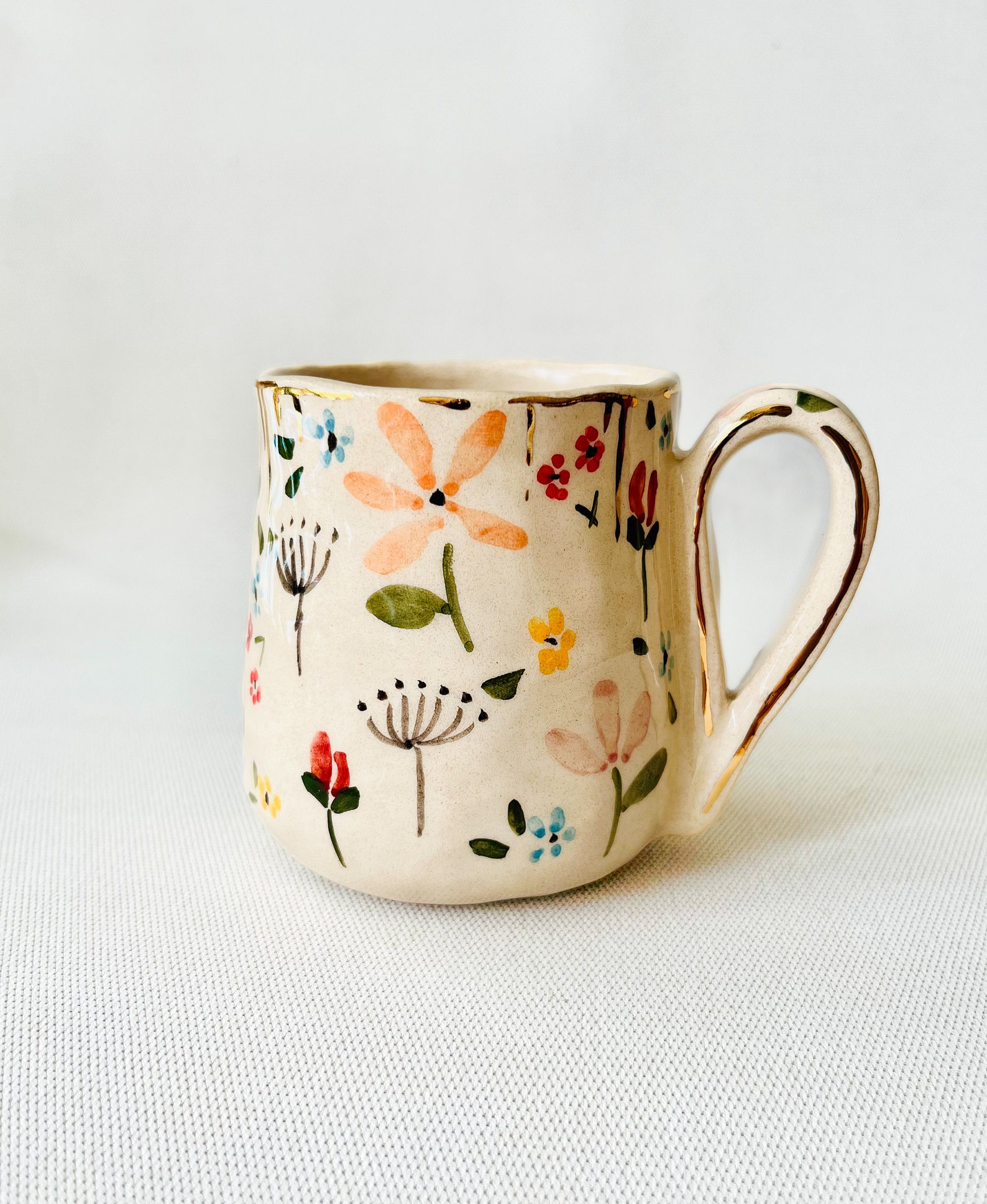 Ceramic Flower Mug With Gold - Etsy