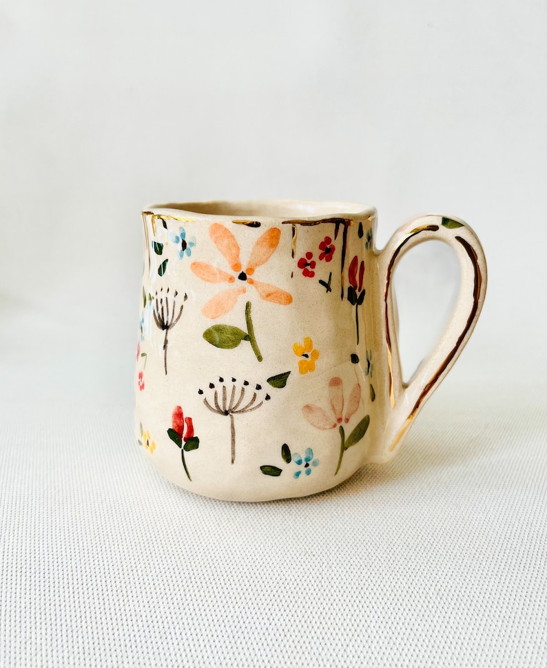 Ceramic Flower Mug With Gold - Etsy