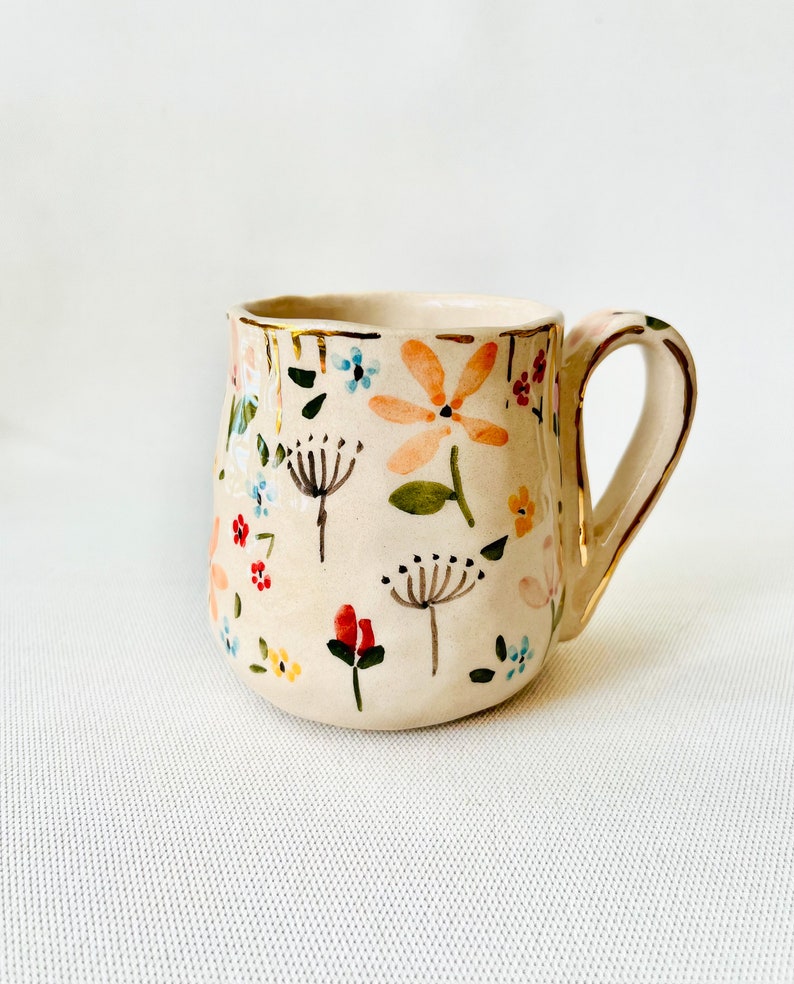 Ceramic Flower Mug With Gold - Etsy