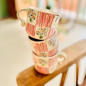 Handmade, Gold and Red Striped Tea Cup - Etsy