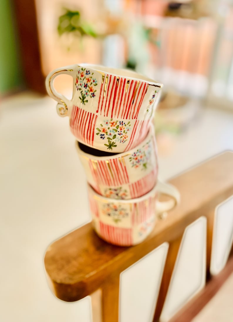 Handmade, Gold and Red Striped Tea Cup - Etsy