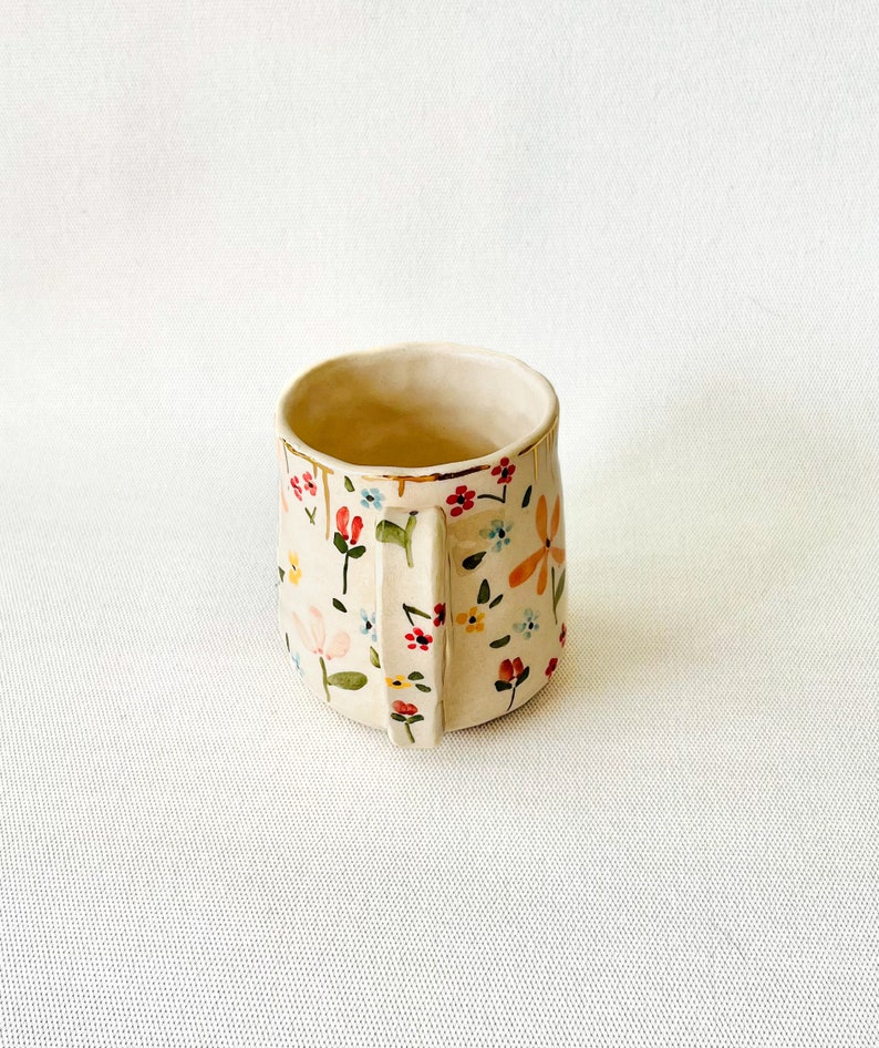Ceramic Flower Mug With Gold - Etsy