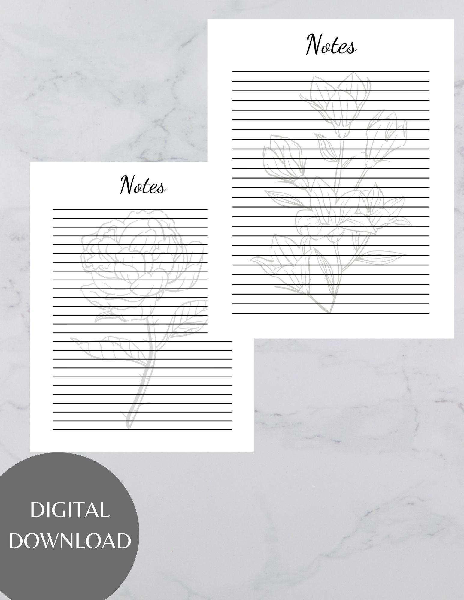 Floral Notes Page Printable, Lined Note Paper, Notes Page Planner ...