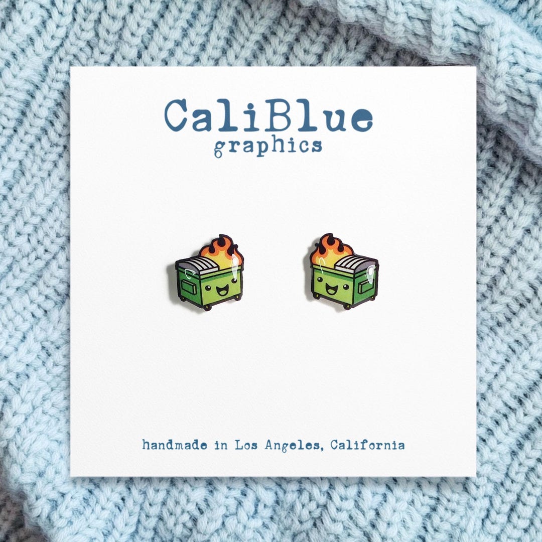 Funny Dumpster Fire Earrings, Cartoon Stud Earrings, Fun Girl Earrings ...