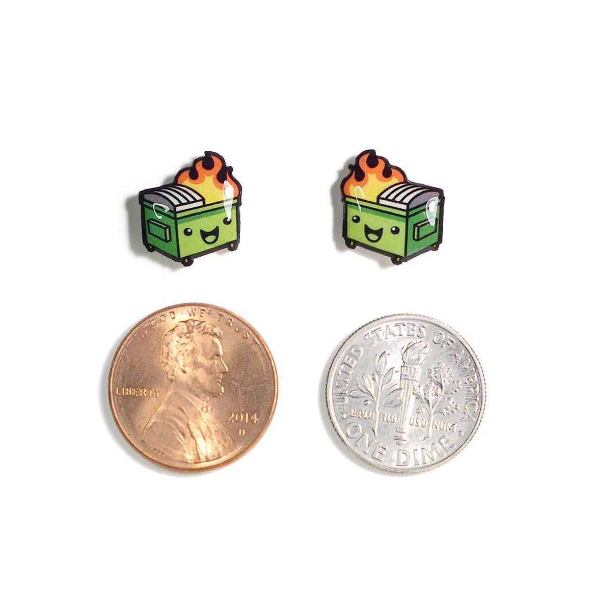 Funny Dumpster Fire Earrings, Cartoon Stud Earrings, Fun Girl Earrings ...