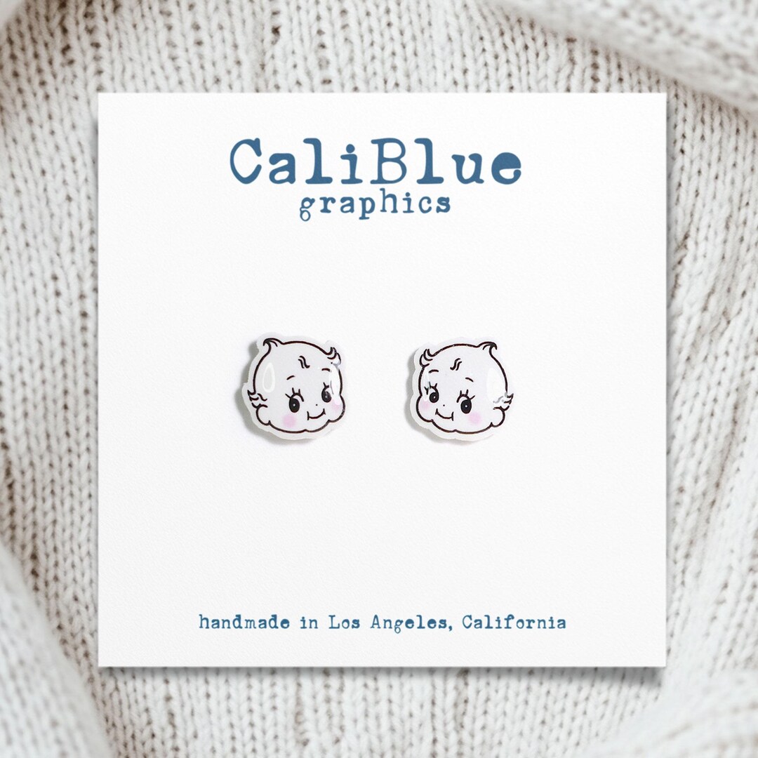 Cute Kewpie Face Stud Earrings, Fun Girl Earrings, Cartoon Character ...