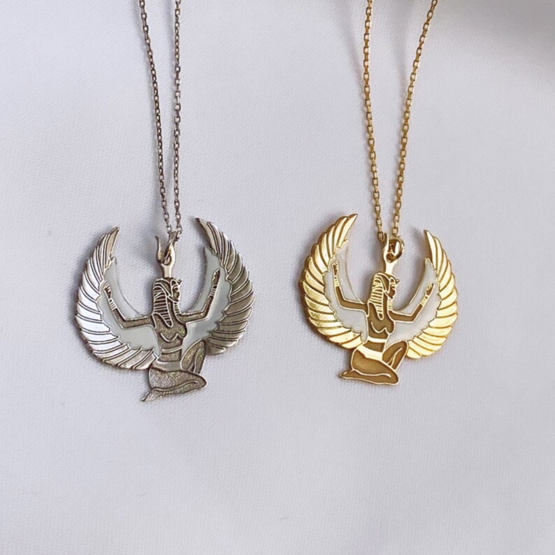 Isis Necklace, Egyptian Goddess Winged, Maat, Dainty Mama Necklace ...