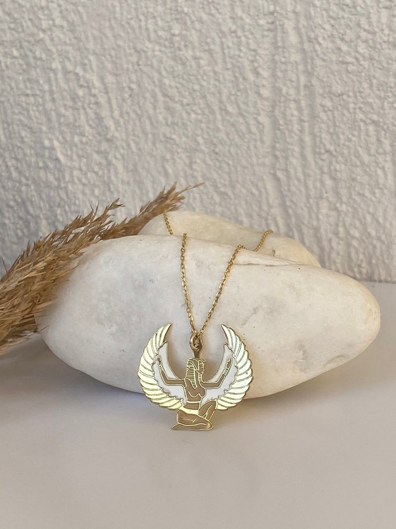 Isis Necklace, Egyptian Goddess Winged, Maat, Dainty Mama Necklace ...