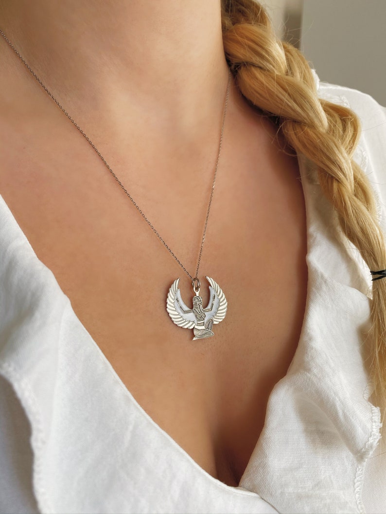 Isis Necklace, Egyptian Goddess Winged, Maat, Dainty Mama Necklace ...