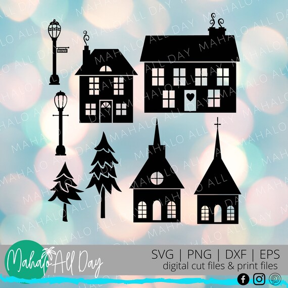 Holiday Houses Bundle SVG Christmas Village Sign SVG | Etsy