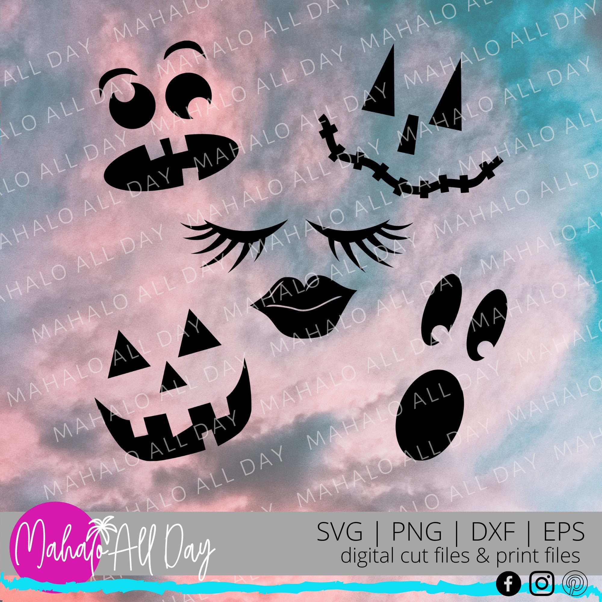 Jack-o-lantern Faces Bundle SVG Halloween svg Lashes SVG | Etsy