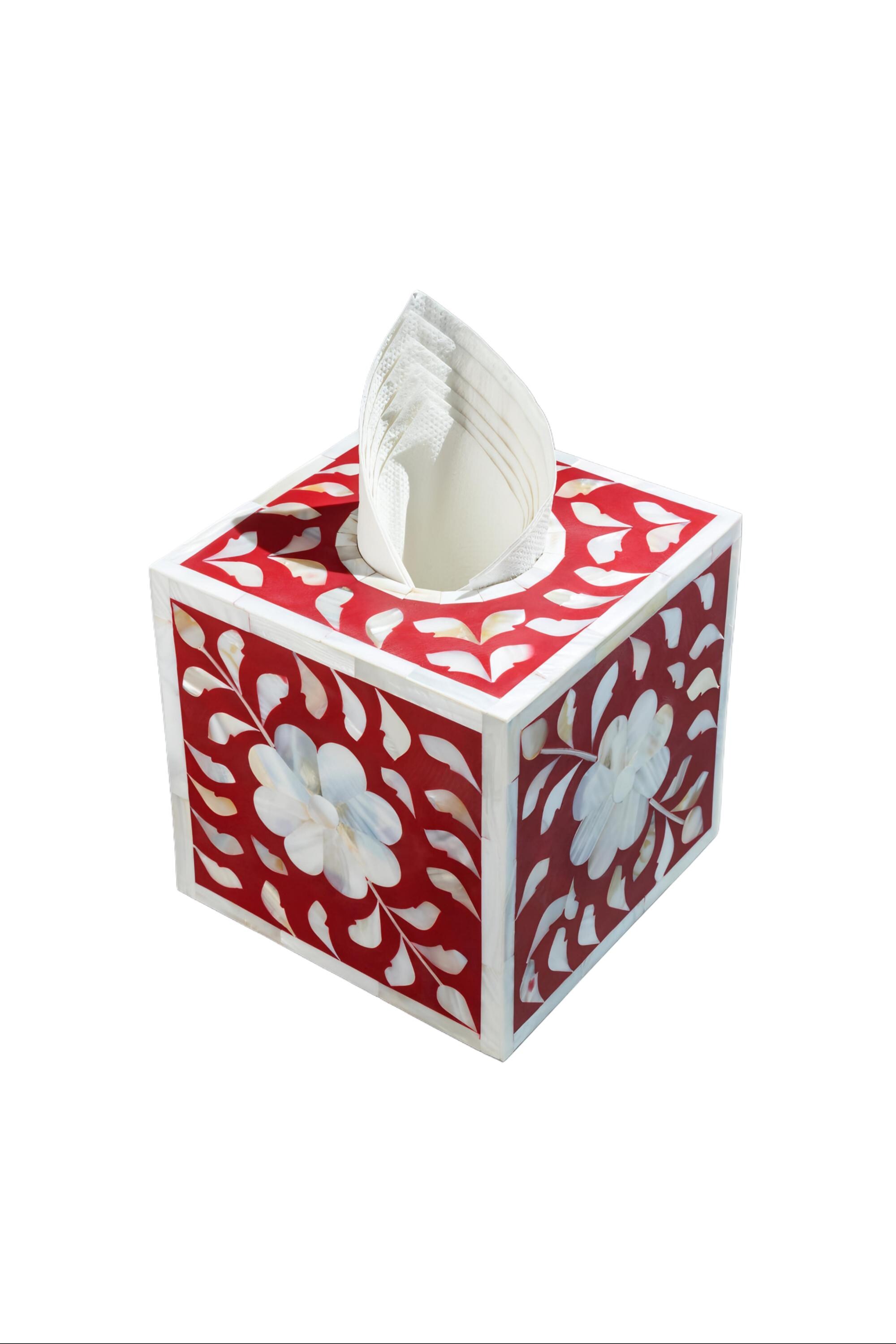 Red Mother of Pearl Inlay Decorative Box - Floral Storage Box ...