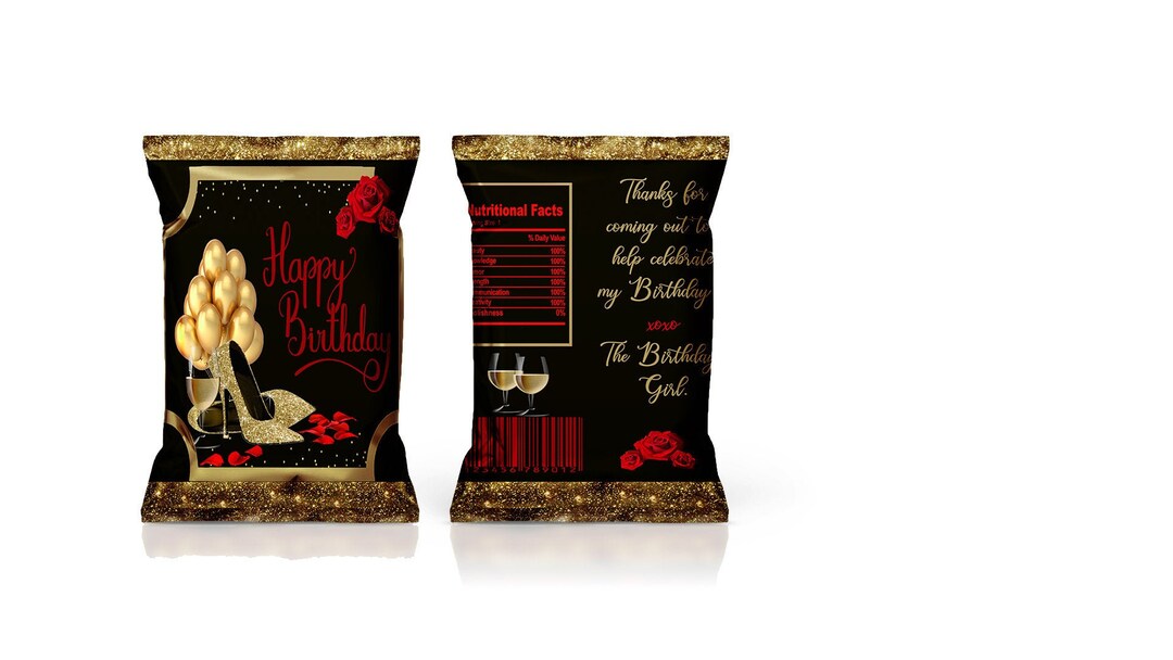 Red & Gold Heel Birthday Chip Bag - Etsy