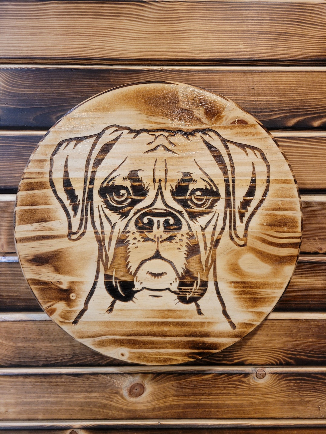 15" Boxer Dog Laser Engraved Round Barrel Top Display - Wall Decoration ...