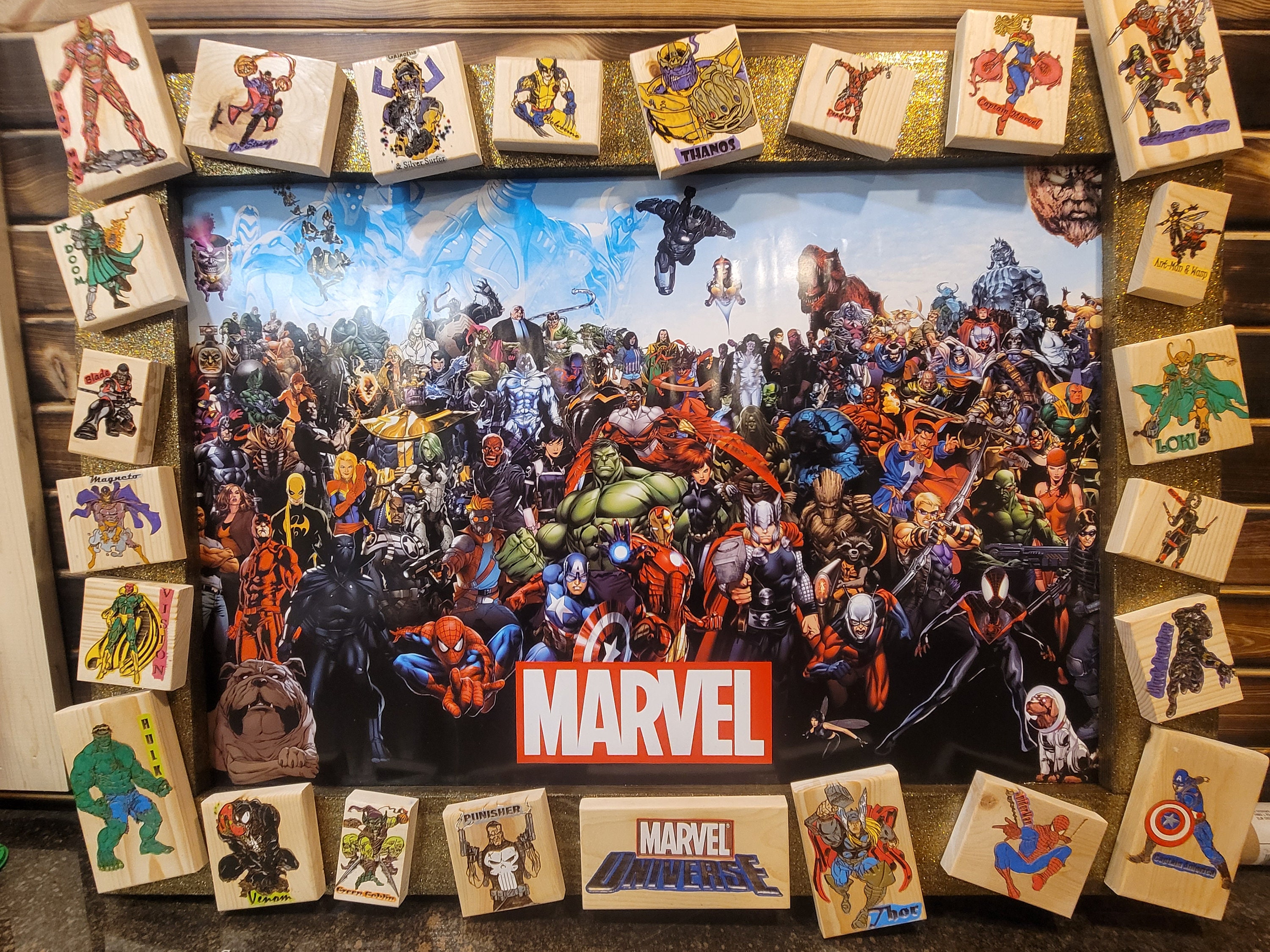 Marvel Universe Poster With Custom Hand Painted Frame & Character ...