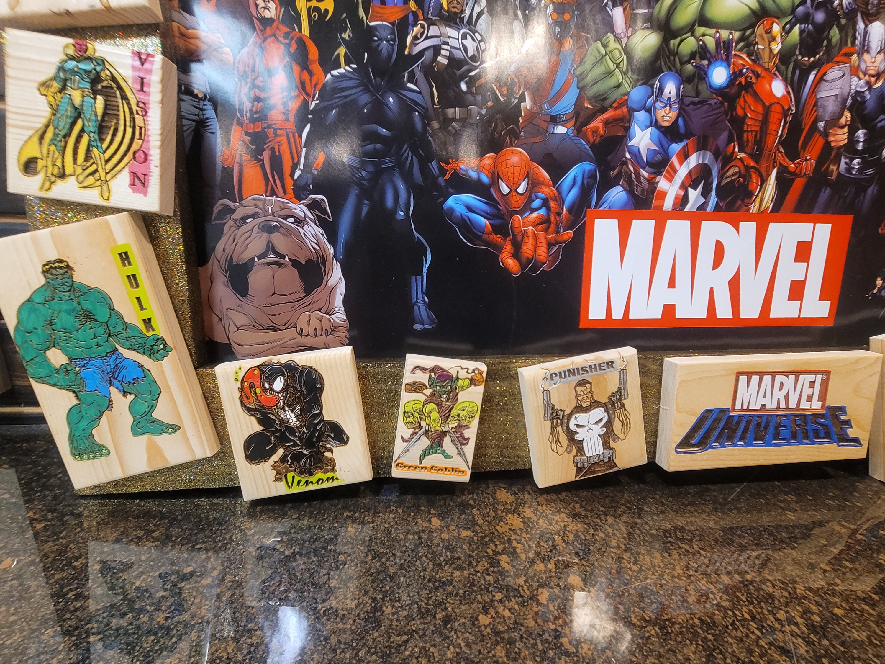 Marvel Universe Poster With Custom Hand Painted Frame & Character ...