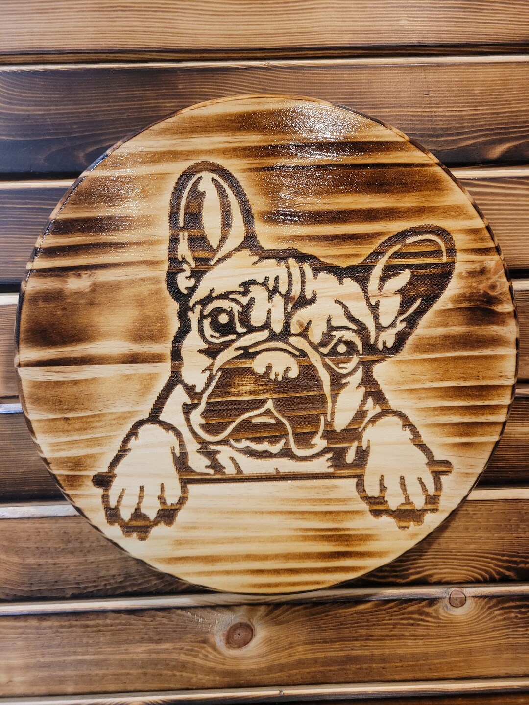15" French Bull Dog "frenchie" Laser Engraved Round Barrel Top Display ...