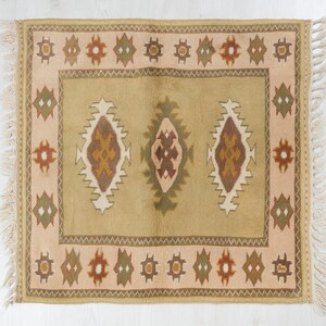 3x3 Vintage Green Rug , Small Rug, 3x3 Turkish Rug, Kids Rug, Anatolian ...