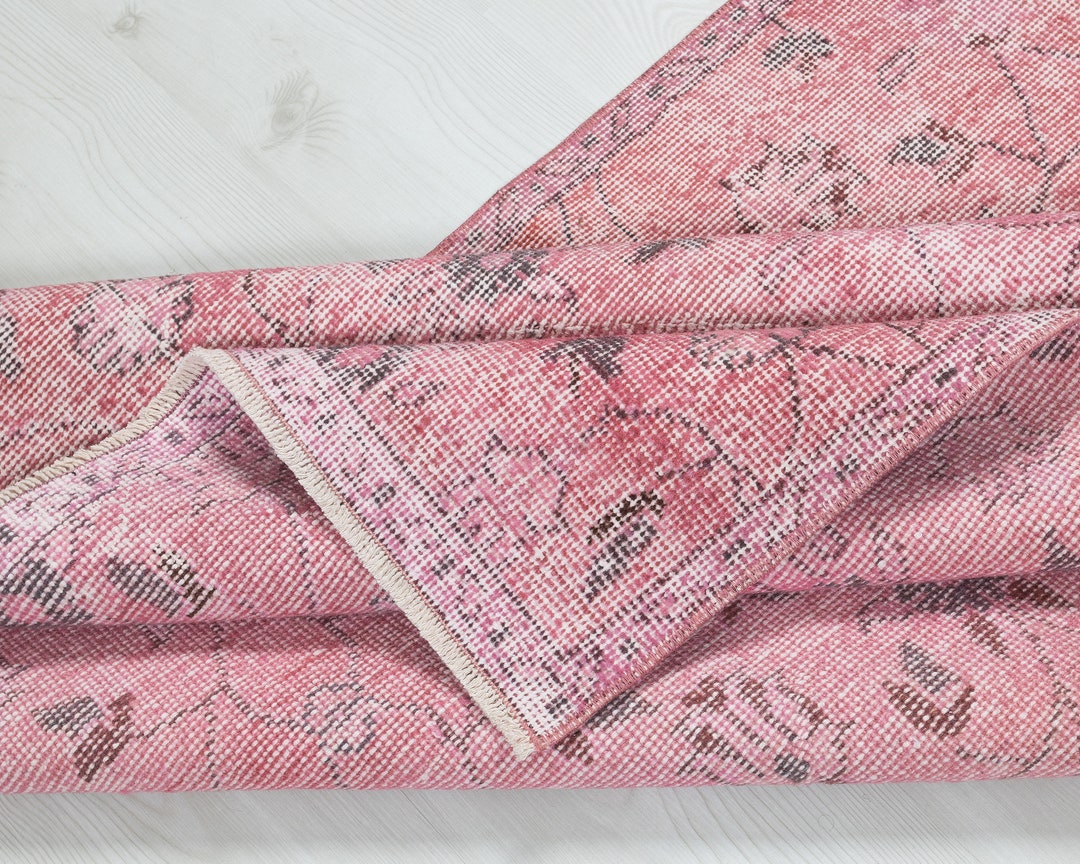 3x6 Vintage Turkish Rug: Hand-woven Pink Anatolian Oushak Rug - Etsy UK