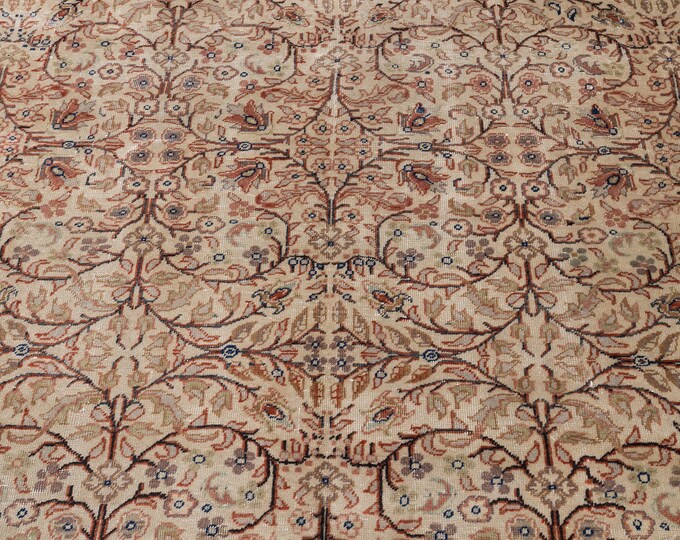 6x9 Turkish Beige Vintage Rug, Beige Oushak Geometric Rug, Antique ...