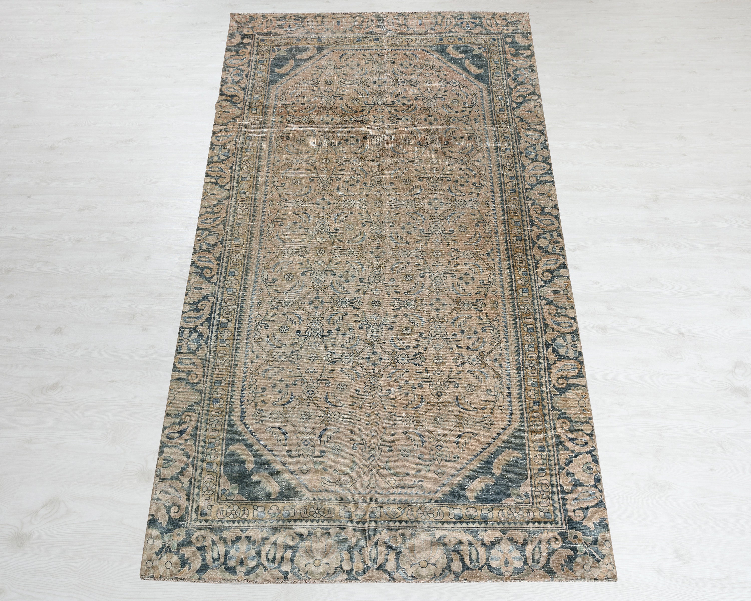 5x10 Antique Handmade Persian Rug , Vintage Rug , Beige and Blue Rug ...