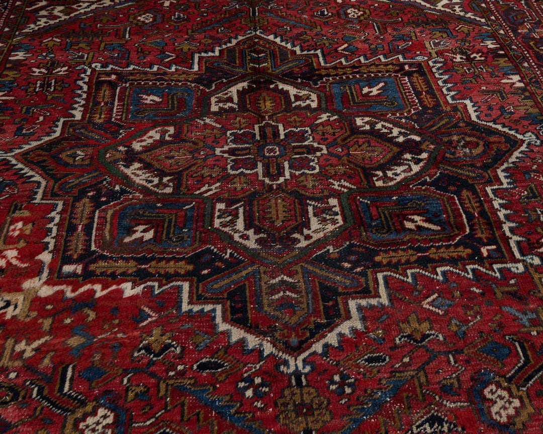 8x10 Vintage Rug , Antique Heriz Rug ,red Vintage Rug , Muted Rug ...