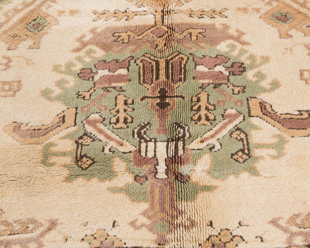 6x6 Vintage Rug , Beige Green Anatolian Rug , Oushak Rug , 6x6 Beige ...