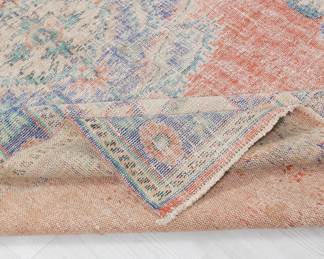 6x9 Vintage Rug , Red Blue Turkish Area Rug , Bedroom Rug , Oushak Rug ...