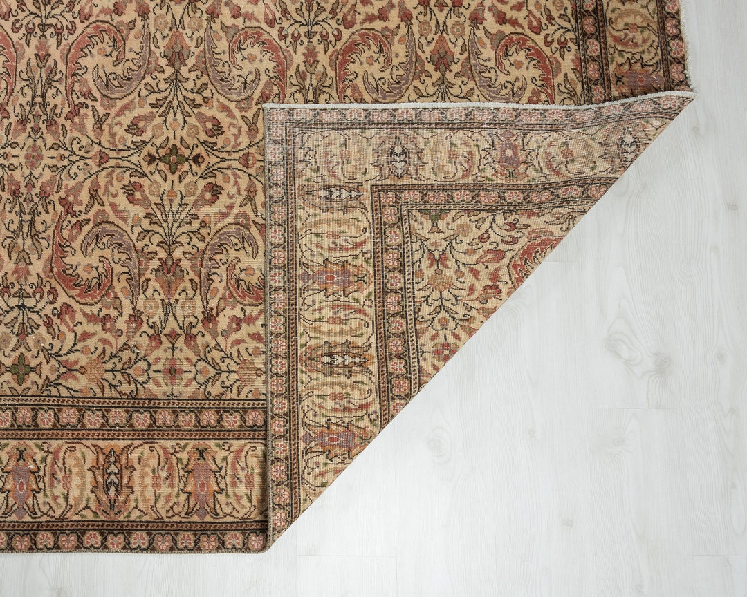 7x12 Vintage Rug , Beige Brown Turkish Rug , Living Room Rug , Oushak ...