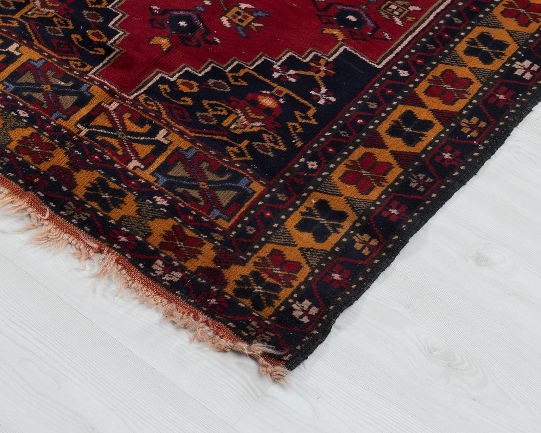 3x7 Vintage Rug, Navy Red Turkish Rug, Anatolian Rug, Bedroom Rug ...