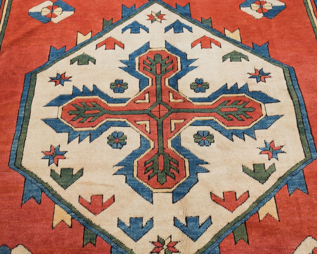 7x12 Vintage Rug , Red Blue Turkish Rug , Antique Handmade Rug ...