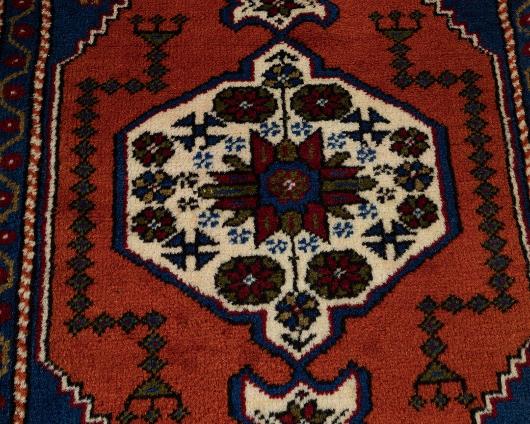 2x3 Vintage Rug, Red Blue Turkish Rug, Anatolian Rug, Bedroom Rug ...