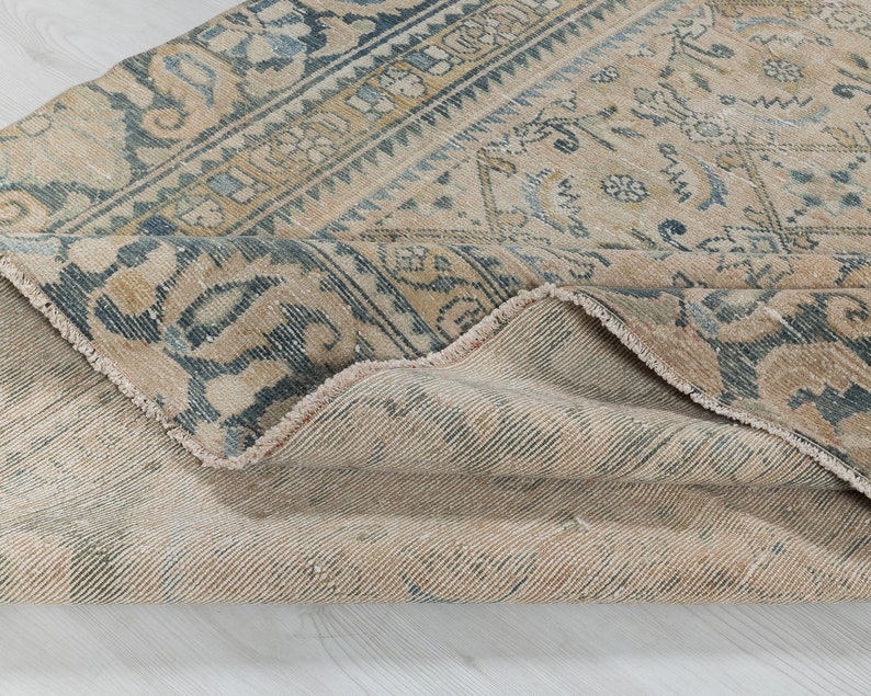 5x10 Antique Handmade Persian Rug , Vintage Rug , Beige and Blue Rug ...