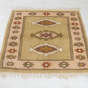 3x3 Vintage Green Rug , Small Rug, 3x3 Turkish Rug, Kids Rug, Anatolian ...