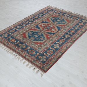 5x6 Vintage Rug, Red Blue Turkish Rug, Anatolian Rug, Bedroom Rug ...